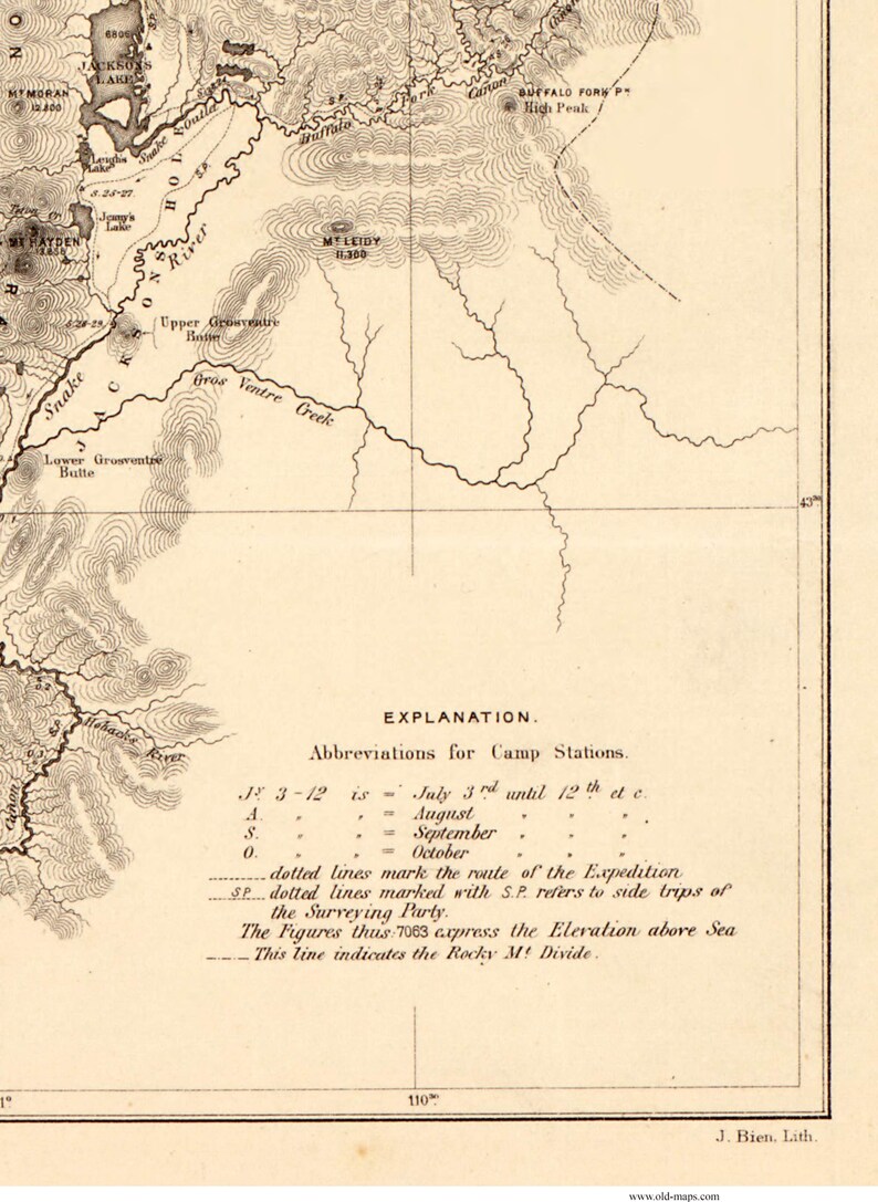 Sources of the Snake River Ca 1870 - Geological Survey Old Map Reprint ...