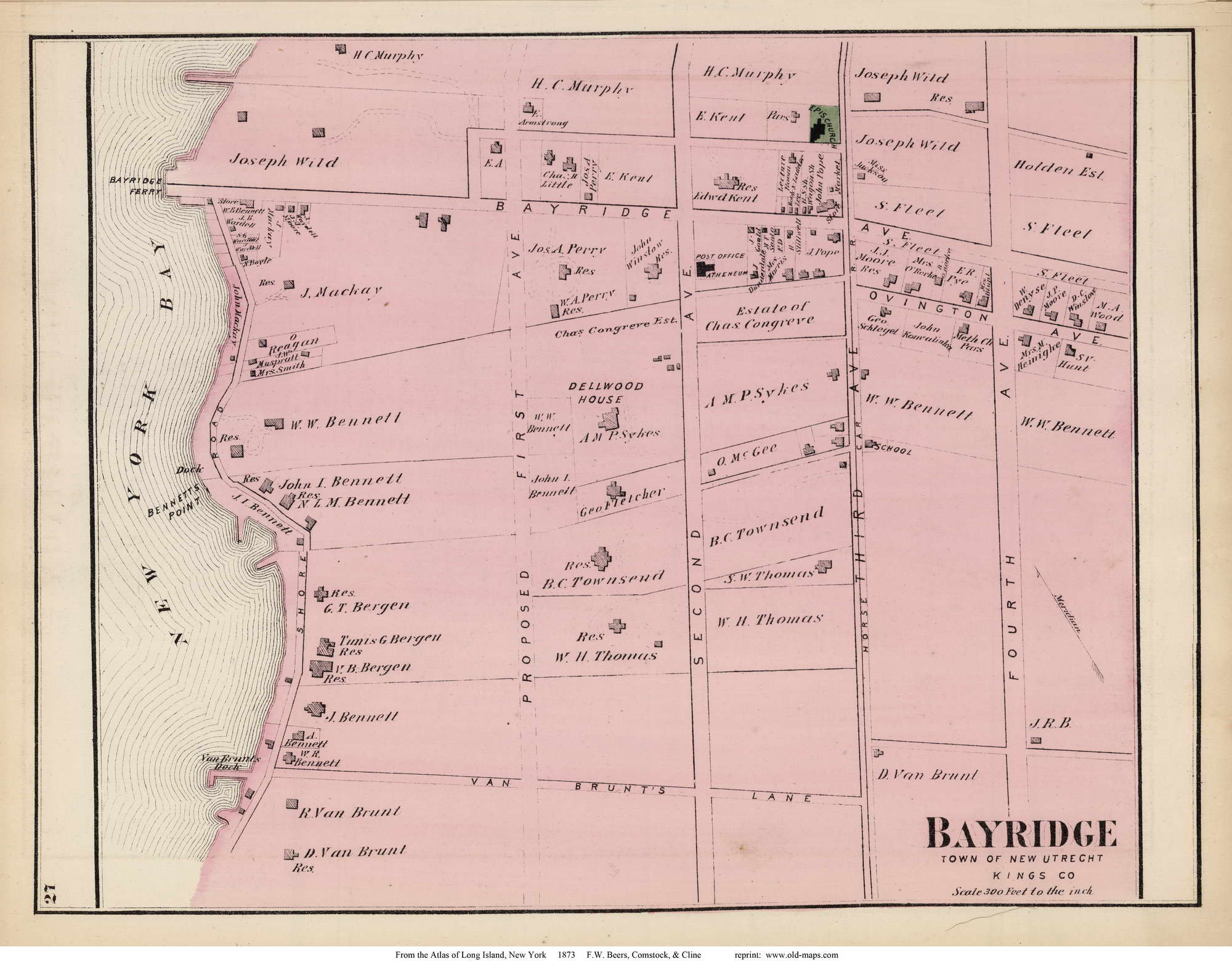 New Utrecht Bay Ridge 1873 Old Map Long Island New York With - Etsy
