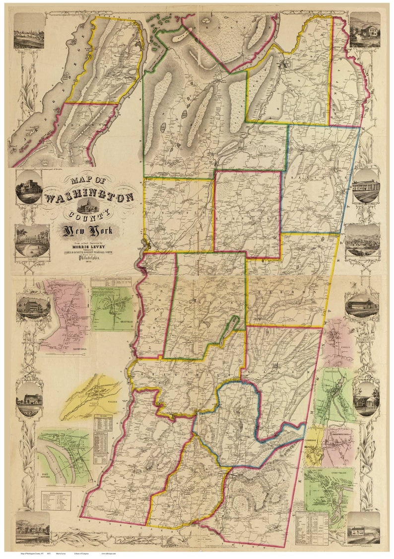 Washington County New York 1853 - Old Wall Map Reprint With Homeowner ...