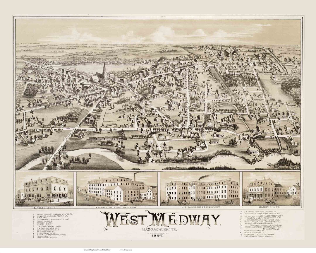 West Medway Massachusetts 1887 Birds Eye View MA Reprint - Etsy