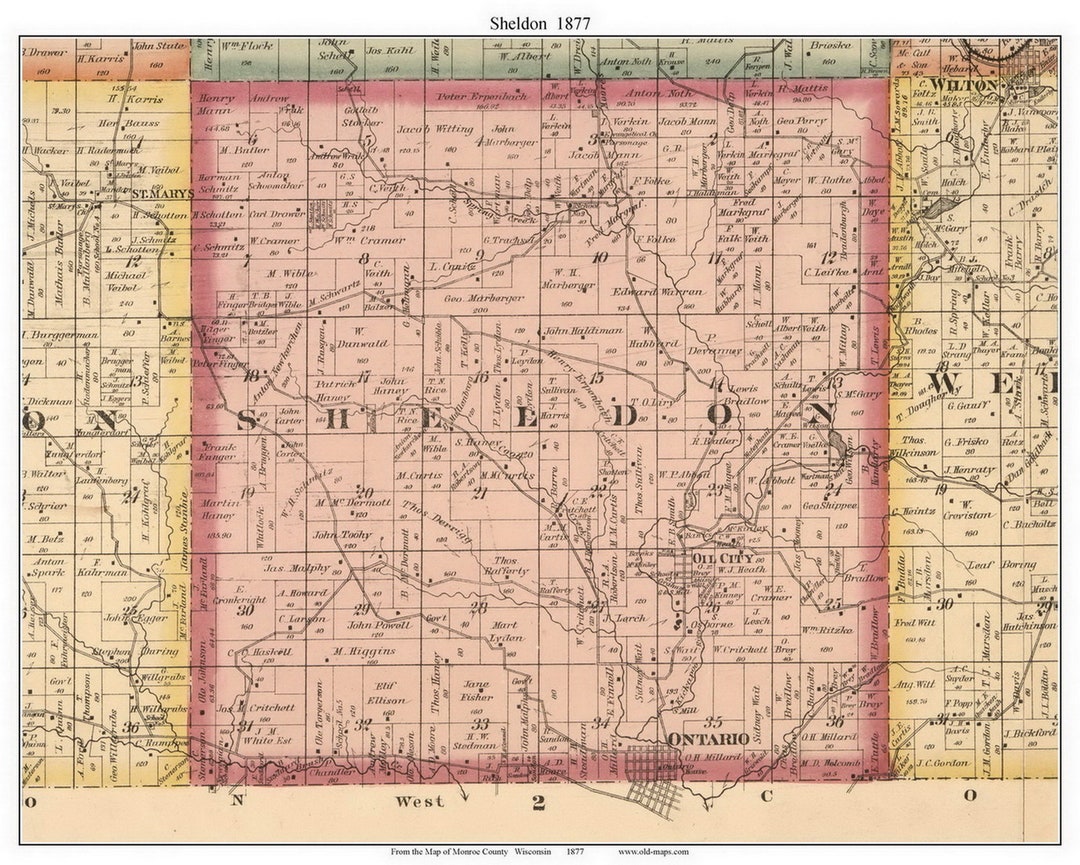 Sheldon 1877 - Old Town Map With Homeowner Names - Oil City Ontario ...