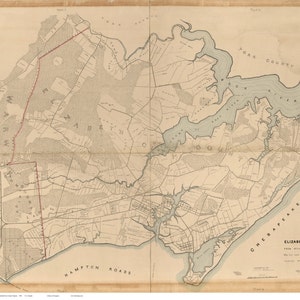 Elizabeth City County Virginia 1892 Old Wall Map With Homeowner Names ...