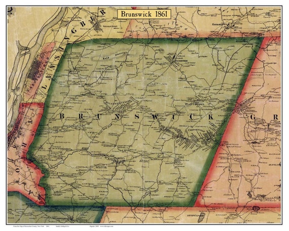 Brunswick 1861 Old Town Map With Homeowner Names New York - Etsy