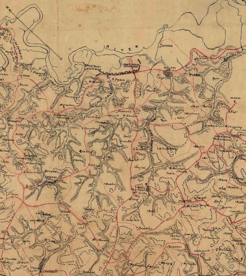Caroline County Virginia 1860x COLOR Old Wall Map With Homeowner Names ...