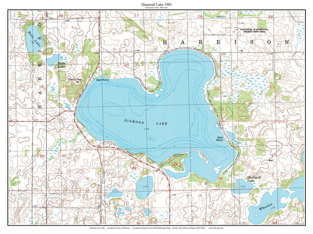 Diamond Lake - 1958-1982 USGS Old Topographic Map Wheeler Taits ...
