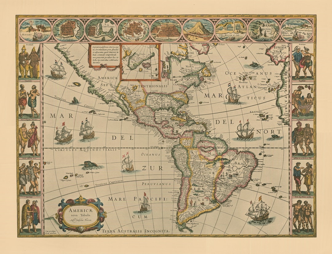 North America 1690 Ca -blaeu Old Map Reprint Commercial North America ...