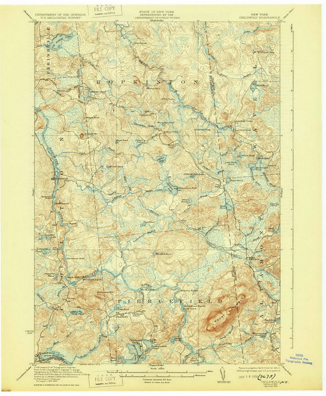 Childwold 1922 1929 Old Map Piercefield Hopkinton Mount Matumbla ...