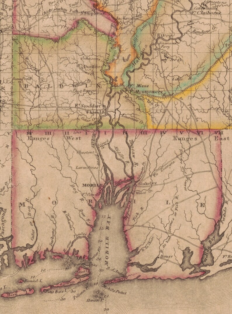 Alabama 1819 Old State Map Detailed Early Map War of 1812 | Etsy