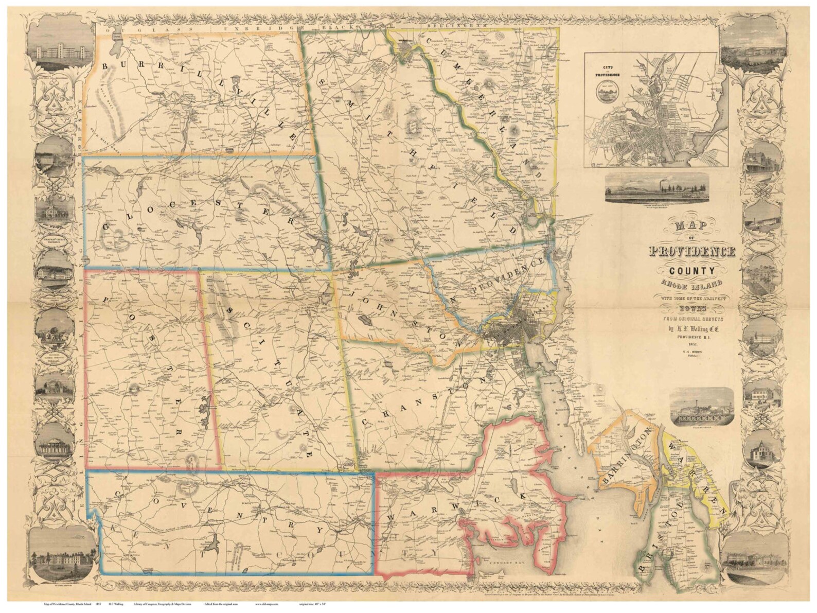 Providence County Rhode Island 1851 Old Wall Map Reprint - Etsy