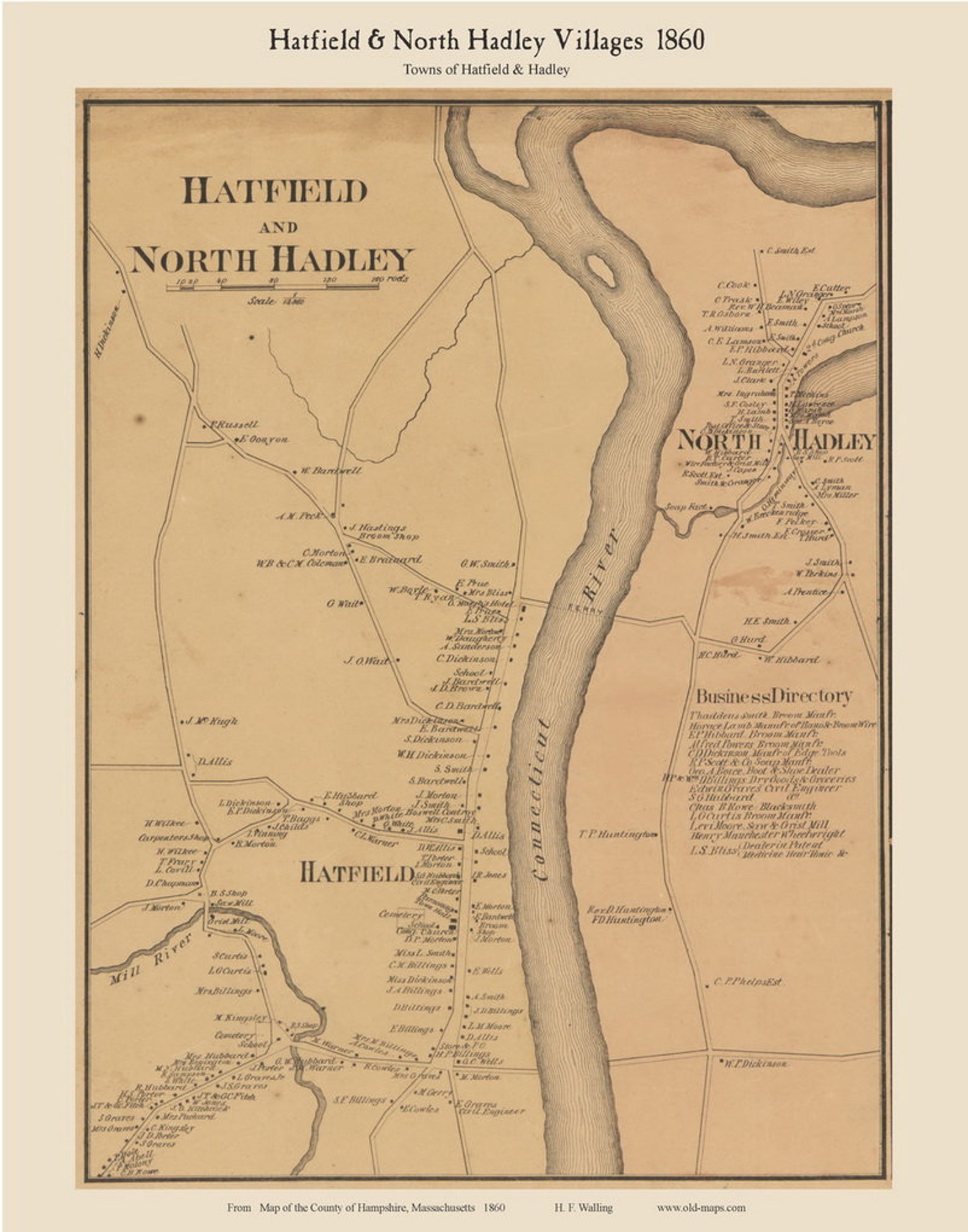 Hatfield Village 1860 Old Town Map With Homeowner Names - Etsy