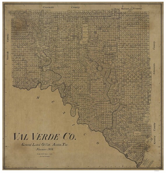 Val Verde County Texas 1908 Old Wall Map Reprint With - Etsy