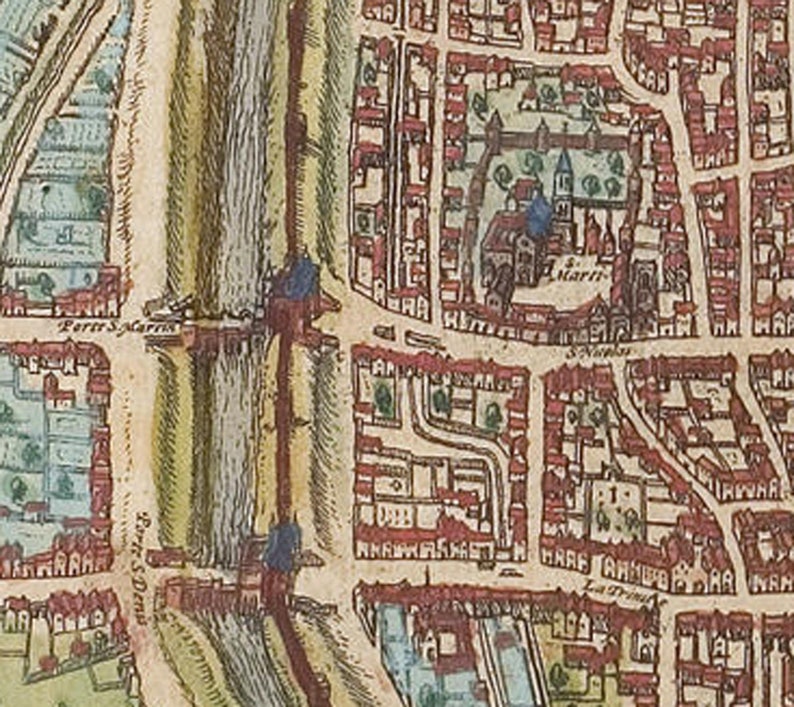 Old Map of Paris 1572 France -- Shows Old City Wall With a Moat and ...