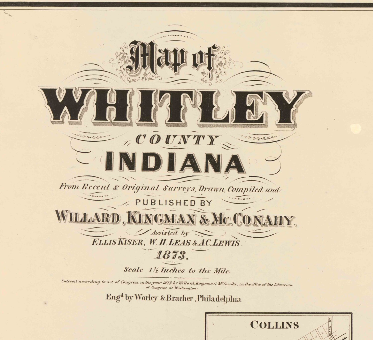 Whitley County Indiana 1873 Old Wall Map Reprint With | Etsy