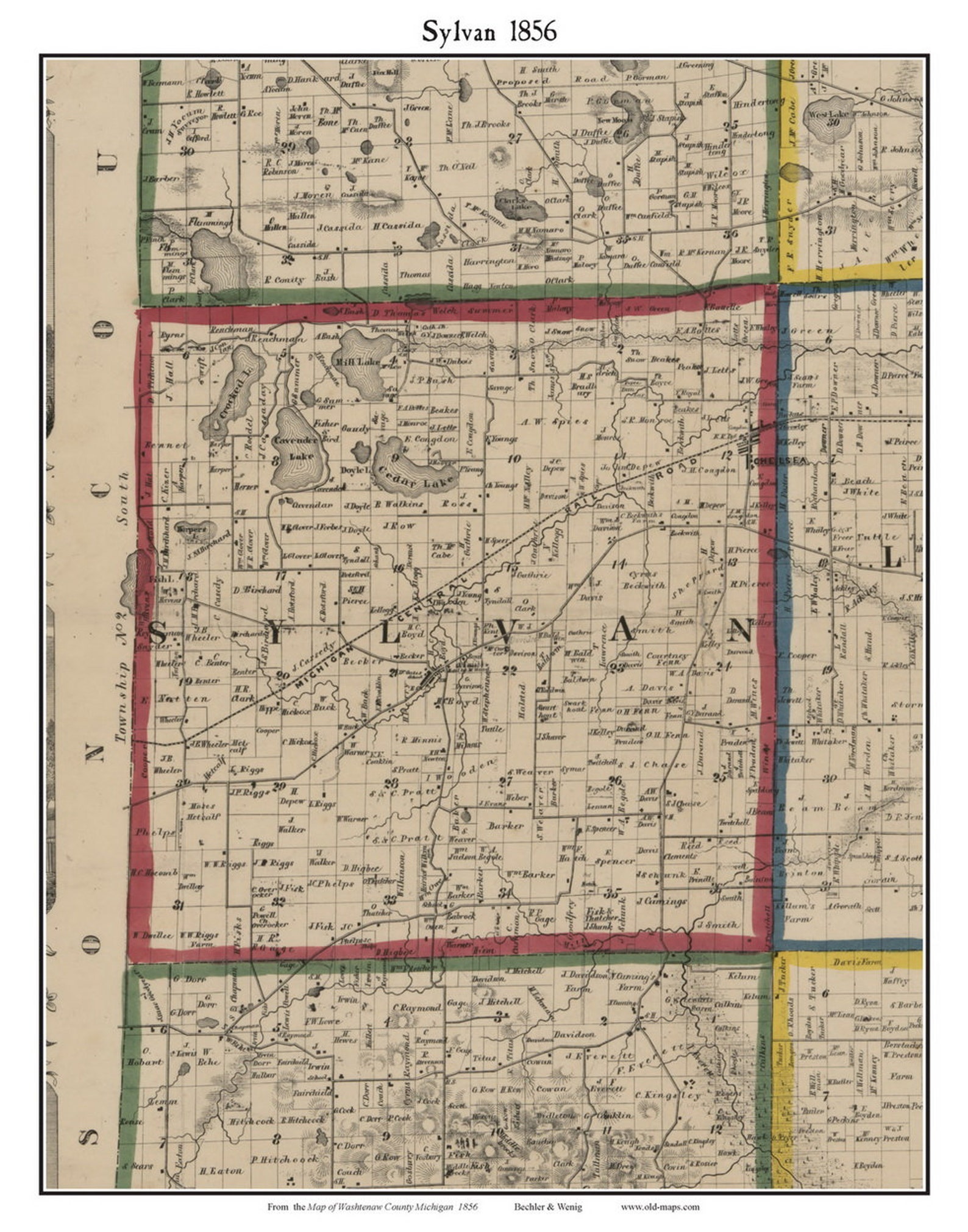 Sylvan 1856 Old Town Map With Homeowner Names - Cedar Lake - Mill Lake ...