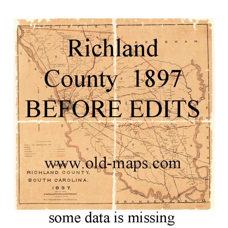 Richland County South Carolina 1897 Old Wall Map With - Etsy