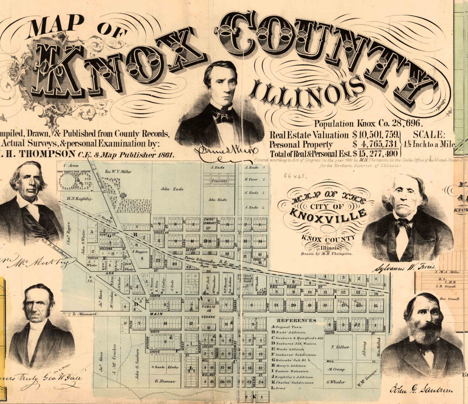 Knox County Illinois 1861 Old Wall Map Reprint With - Etsy