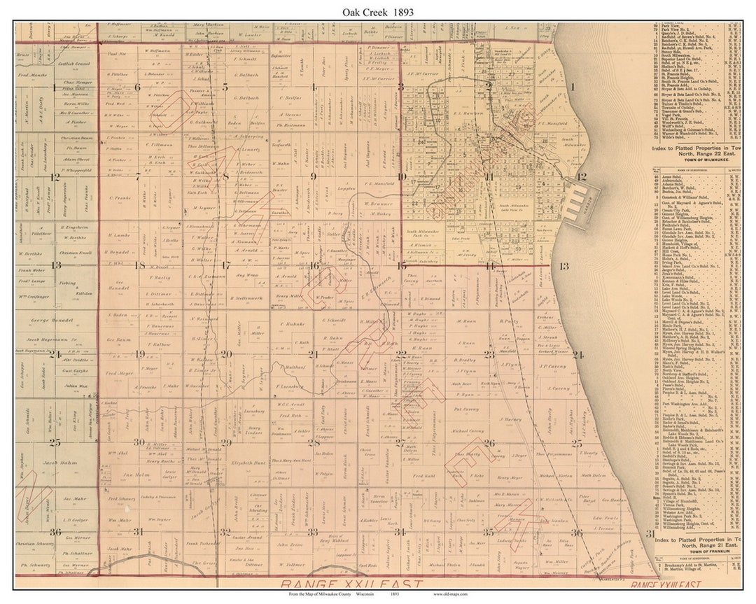 Oak Creek 1893 - Old Town Map With Homeowner Names - South Milwaukee ...