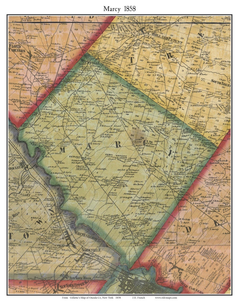 Marcy 1858 Old Town Map - With Homeowner Names New York Reprint ...
