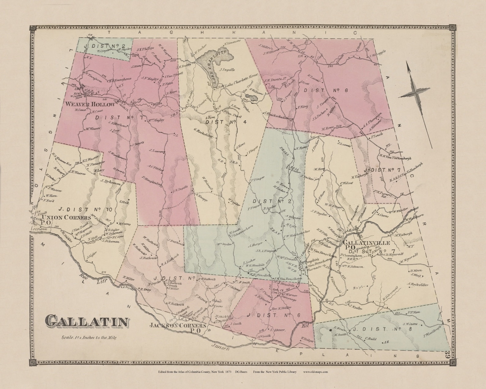 Gallatin 1873 Old Map Homeowner Names Reprint Columbia Co Beers Atlas ...