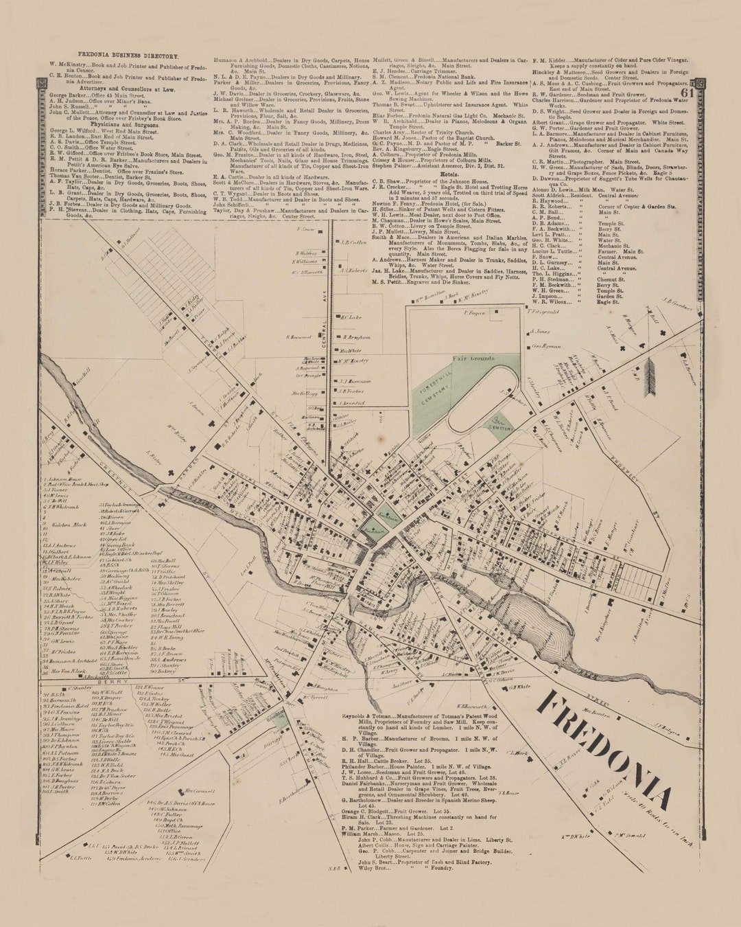 Fredonia Village 1867 Old Map Homeowner Names Reprint Chautauqua Co ...
