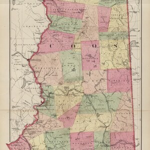 Coos County, NH 1877 Old Map Reprint With Topography, Town, Village ...