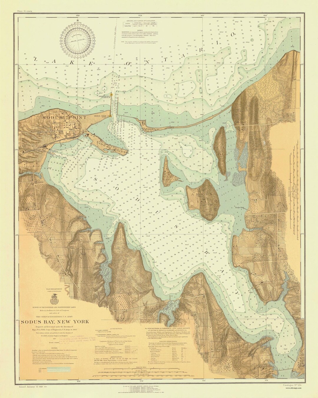 Great Sodus Bay, New York - 1920 Nautical Map - Lake Ontario - Great ...