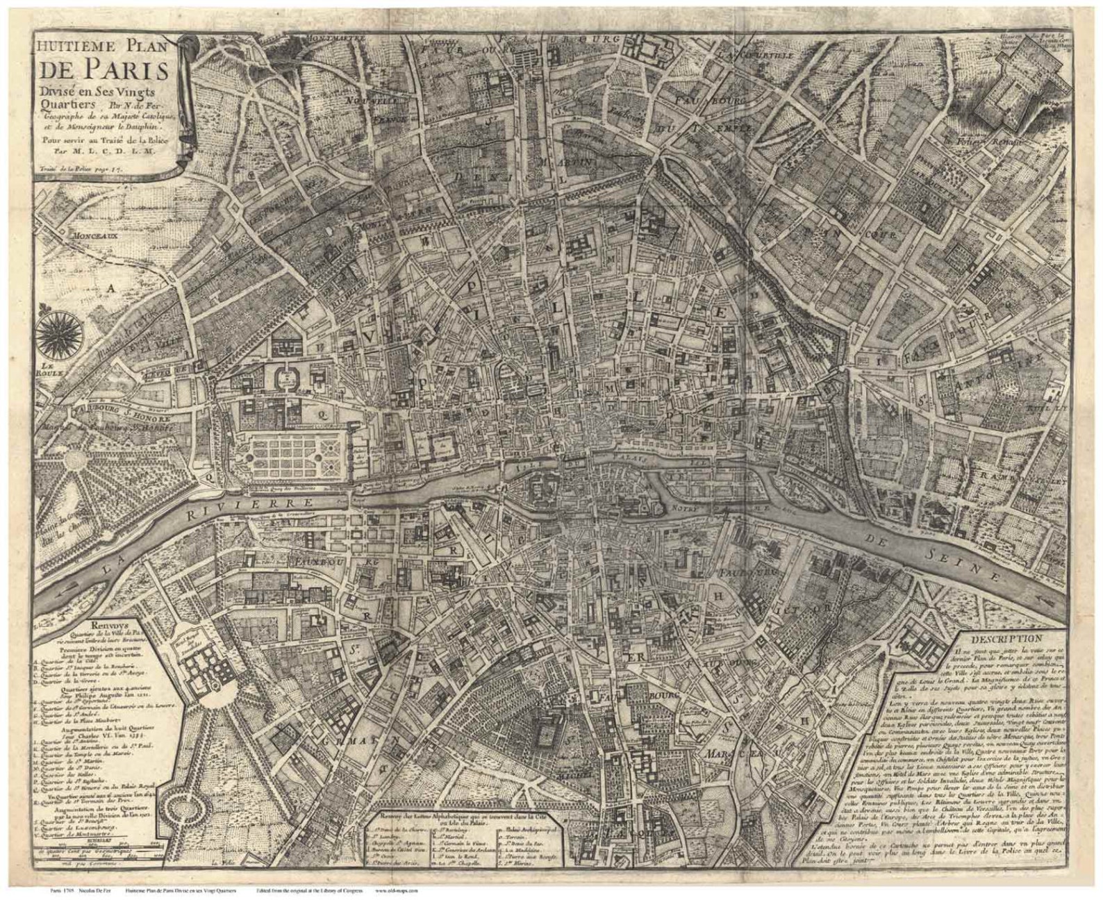 Old Map of Paris 1705 France Center City Property | Etsy