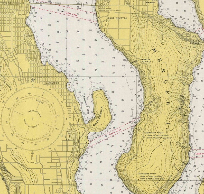 Seattle Harbor and Lake Washington 1948 Nautical Map, Washington ...