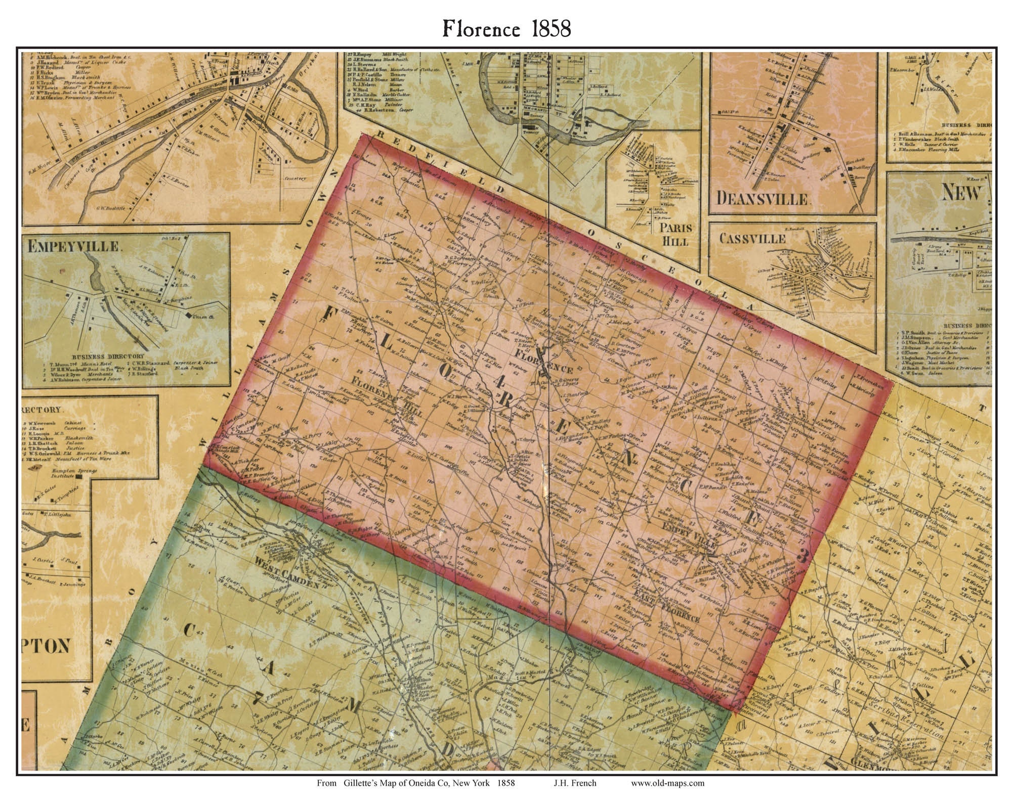 Florence 1858 Old Town Map With Homeowner Names New York - Etsy