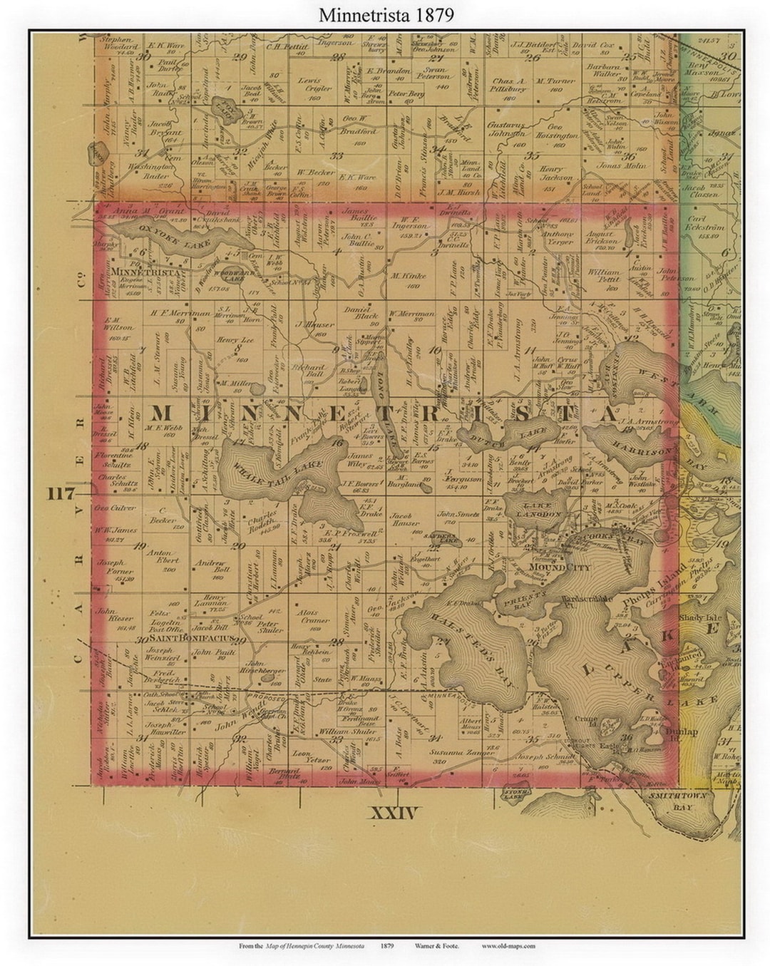 Minnetrista 1879 Old Town Map With Homeowner Names Minnesota Mound ...