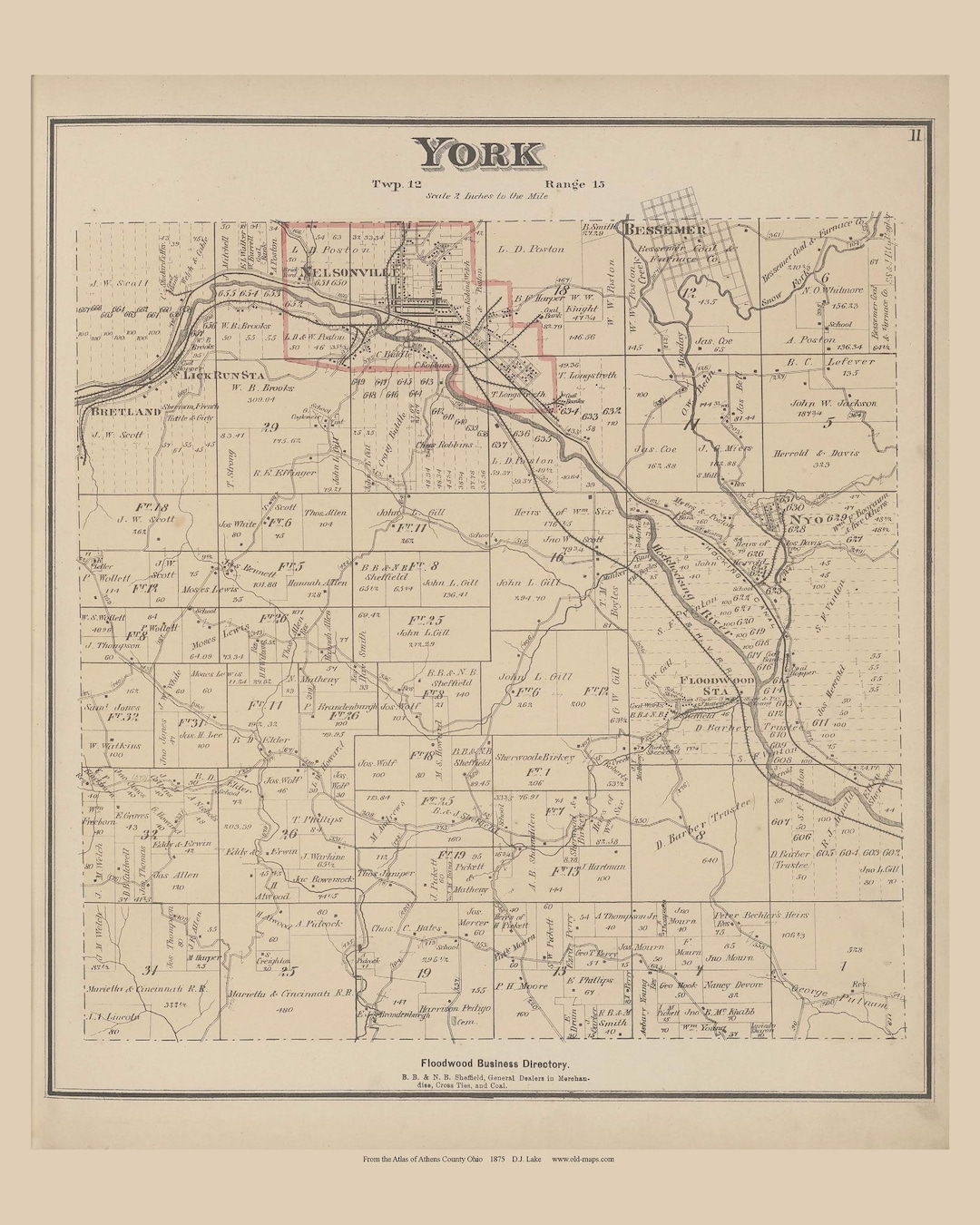 York 1875 - Old Town Map Reprint - Athens County, Ohio - Homeowner ...