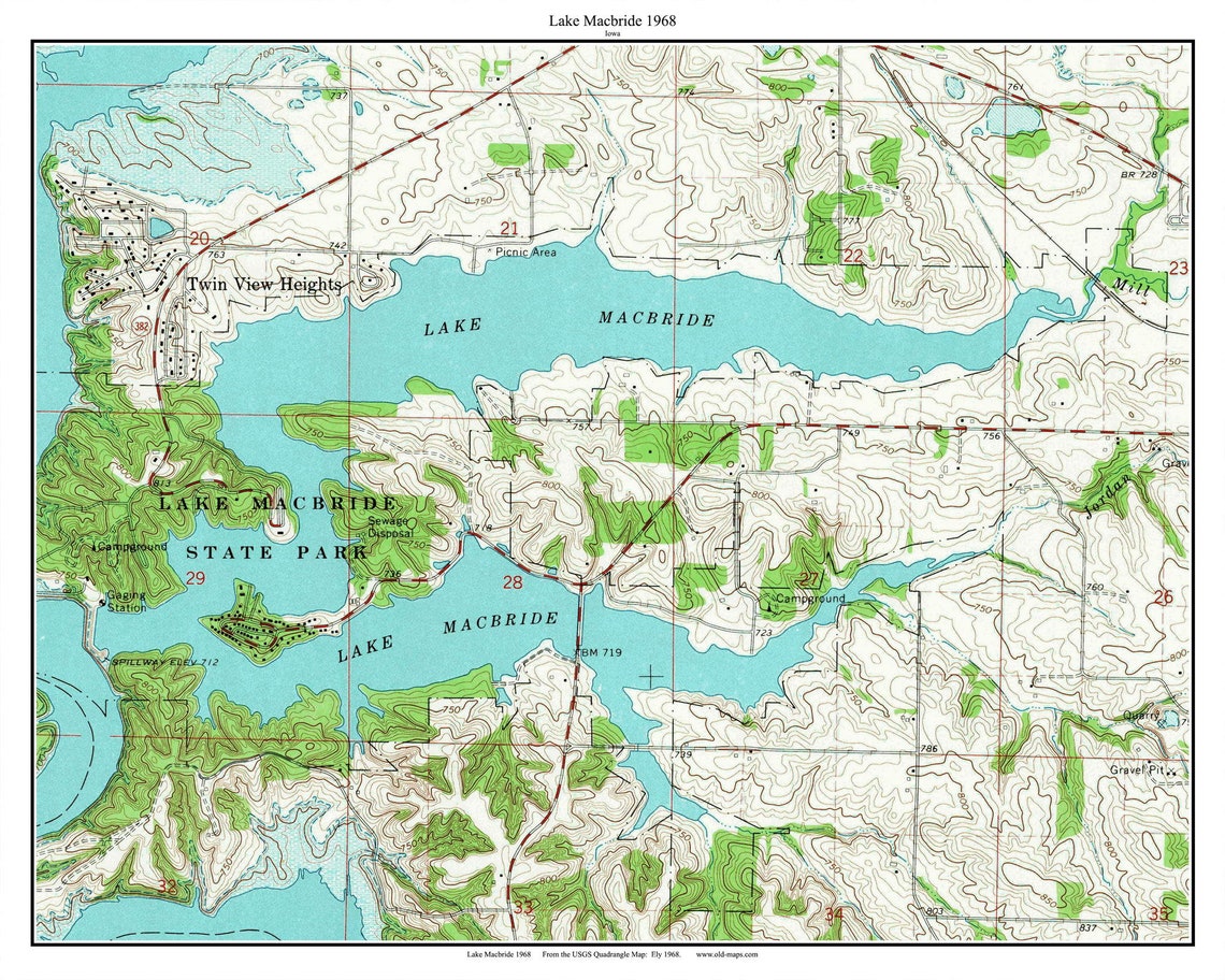 Lake Macbride 1968 Old Map Topo Custom Composite USGS - Etsy