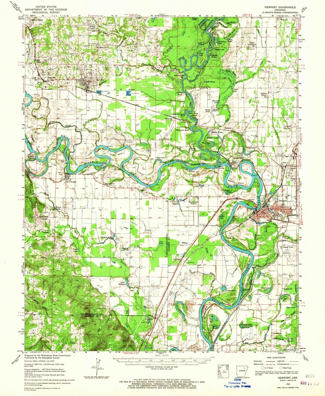 Newport 1962 Old Topo Map White River Jacksonport Newark Quad Reprint ...