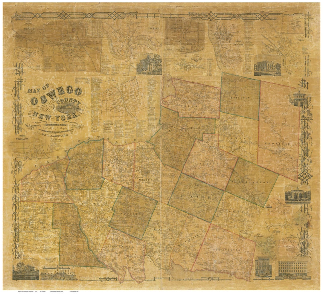 Oswego County New York 1854 - Old Wall Map Reprint With Homeowner Names ...