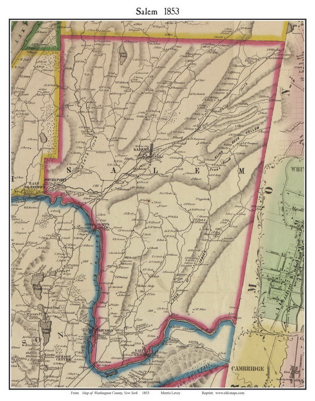 Salem New York 1853 Map Shushan - Washington Co. Genealogy - Reprint NY ...