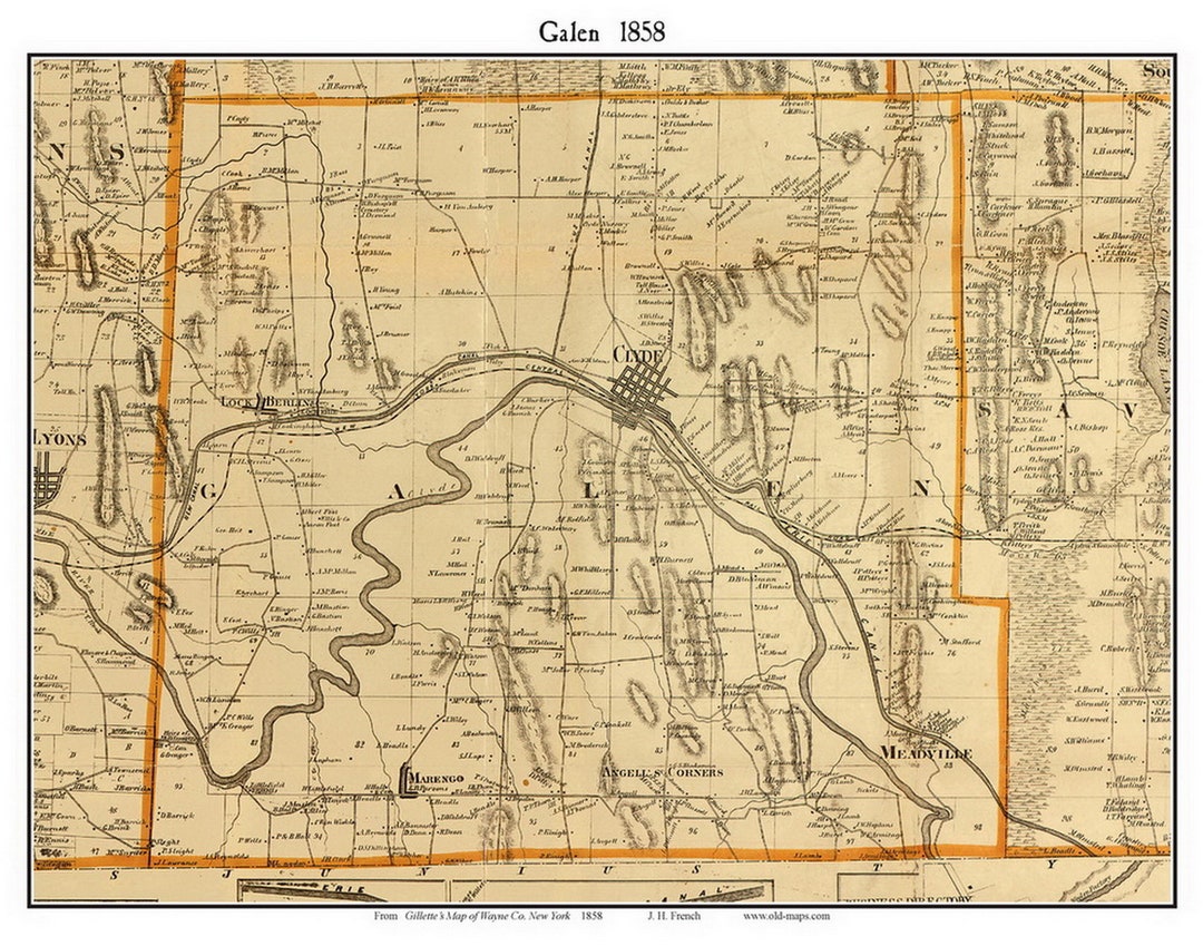 Galen 1858 Old Town Map With Homeowner Names New York - Reprint ...