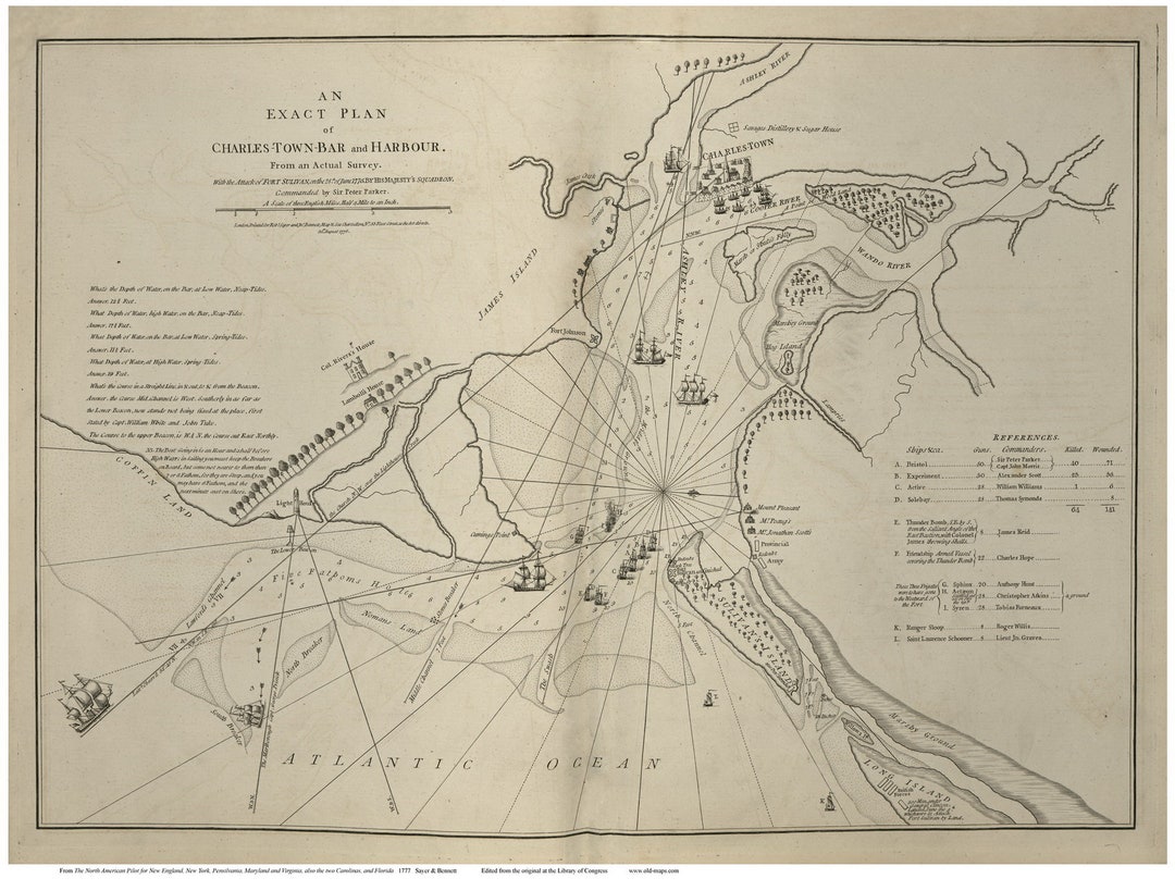 Charleston Harbor 1777 Map - South Carolina - Colonial - Reprint USA ...