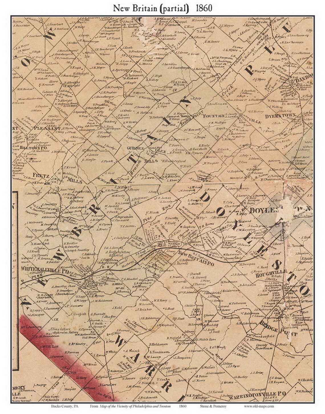 New Britain part Of 1860 Old Town Map With Homeowner Names | Etsy
