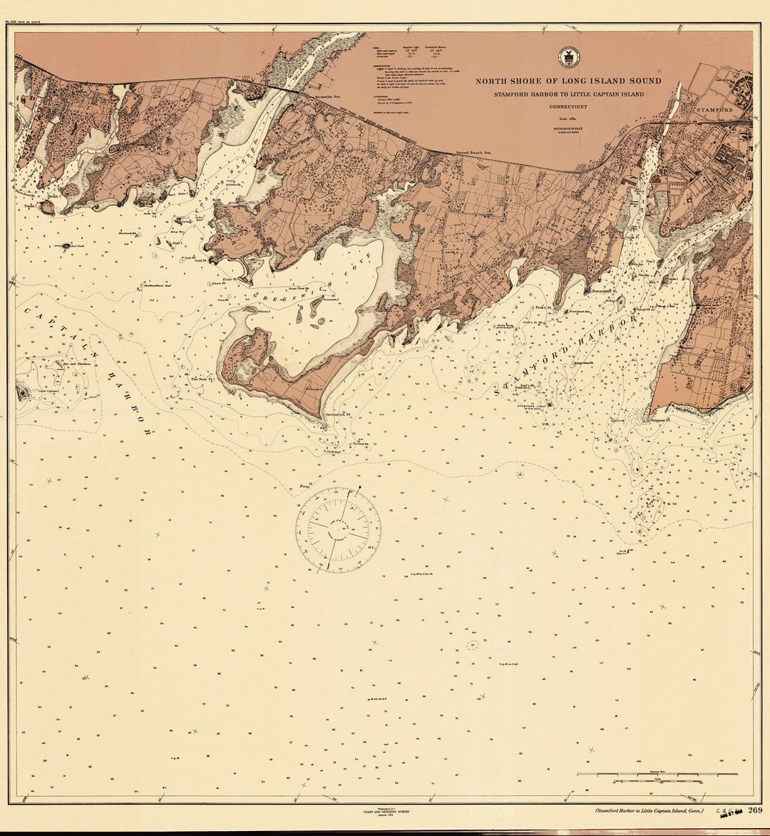 Stamford Harbor to Little Captain Island, CT - 1914 Nautical Map ...