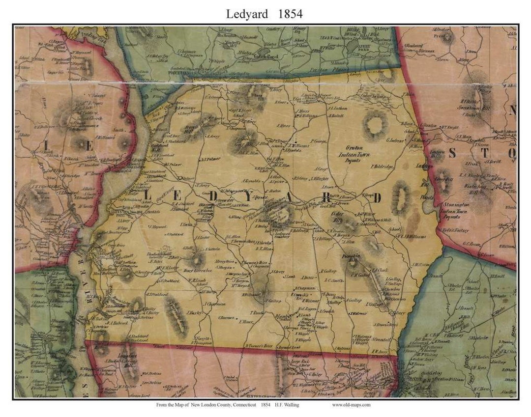 Ledyard Connecticut 1854 Old Town Map With Homeowner Names - Reprint ...