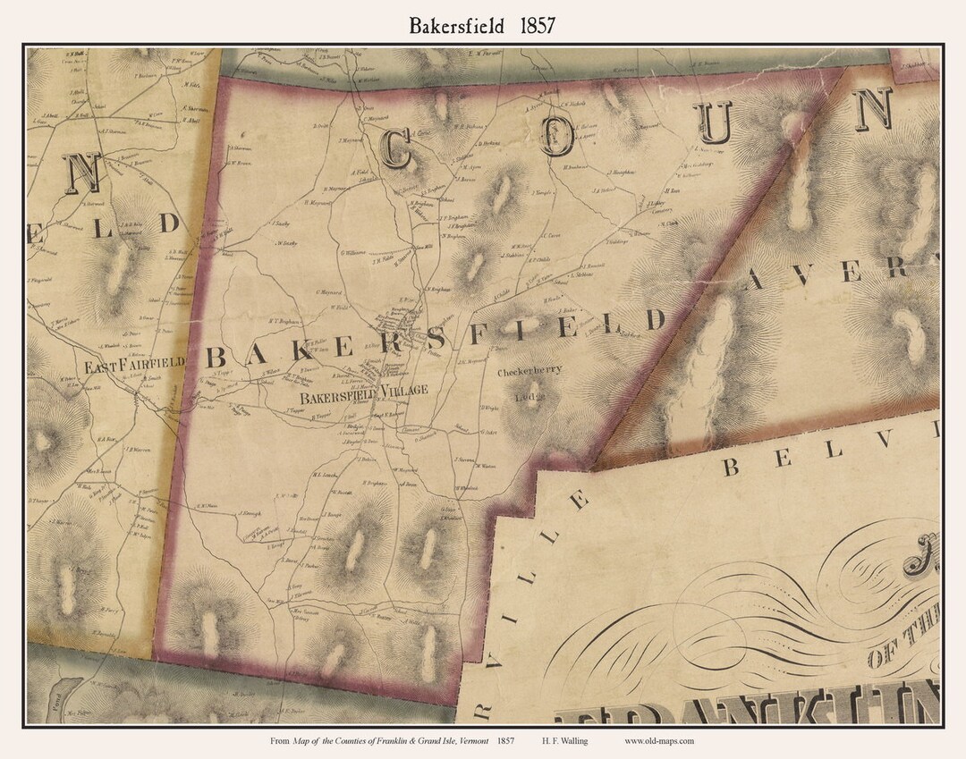 Bakersfield Vermont 1857 Old Town Map - Reprint Franklin Co Vermont TM ...