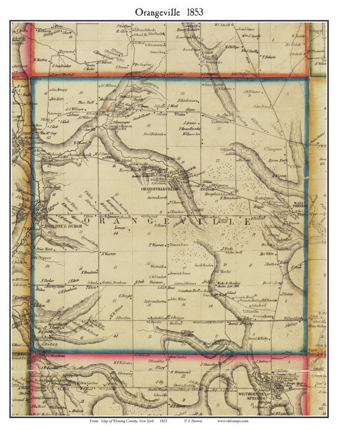 Orangeville 1853 Old Town Map With Homeowner Names New York - Reprint ...