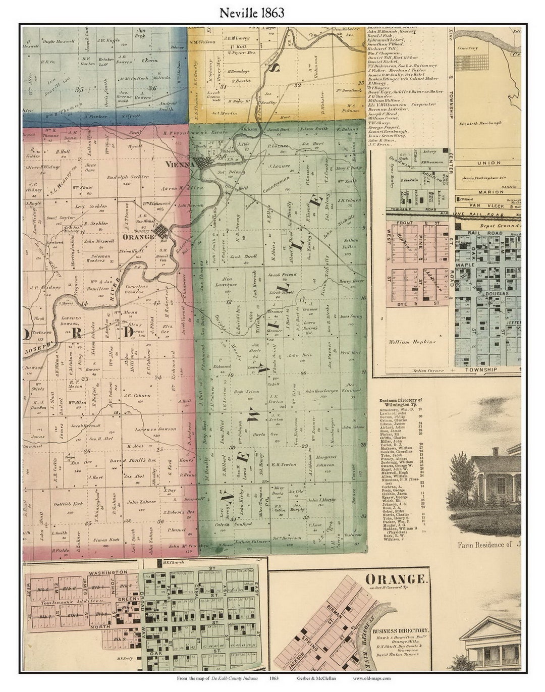 Newville 1863 Old Town Map With Homeowner Names Vienna - Reprint ...