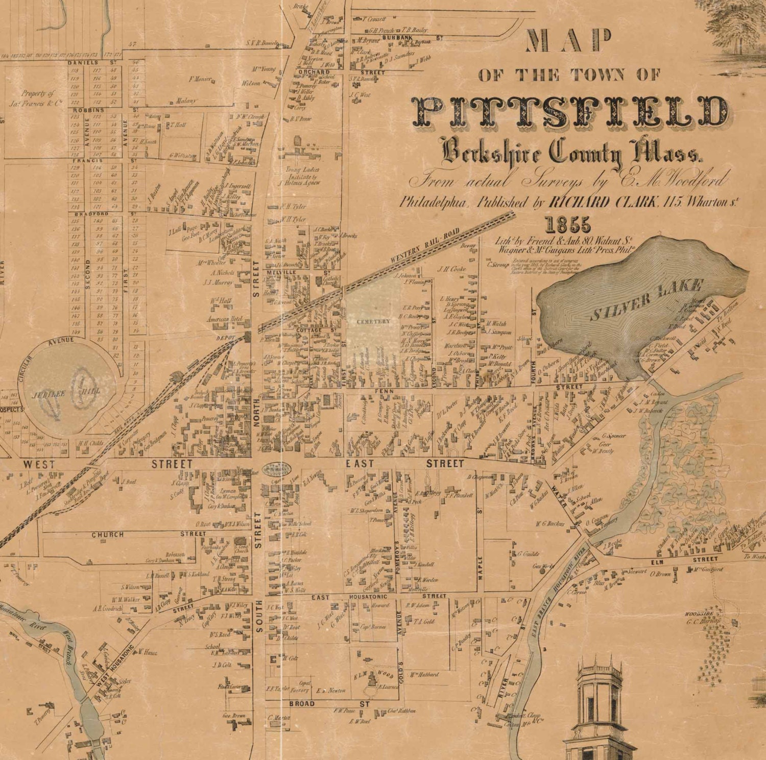 Pittsfield Massachusetts 1855 Old Town Map Reprint | Etsy
