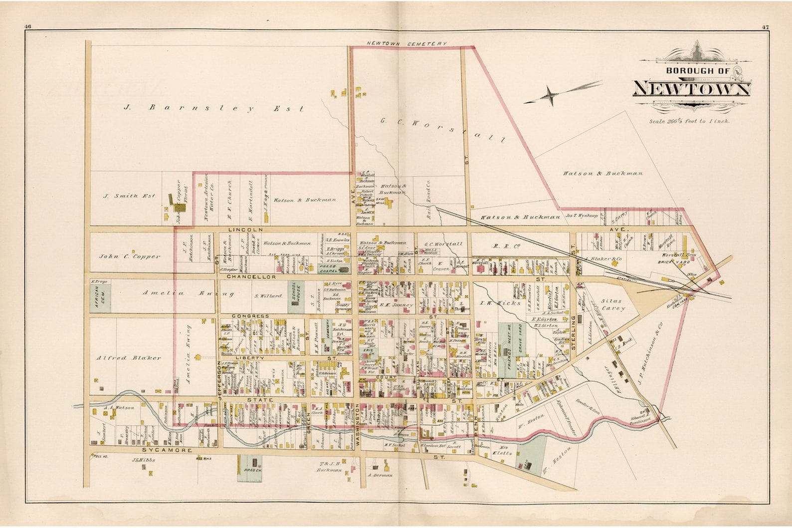 Newtown Borough 1891 Old Town Map With Homeowner Names - Etsy