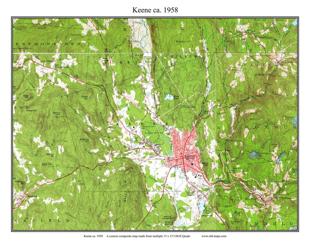 Keene - 1958 Old Town Map USGS Topographic Custom Composite Reprint ...