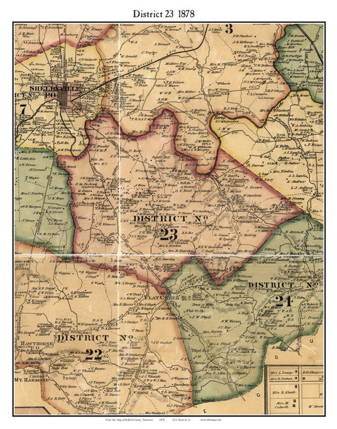 District 23 1878 Old Town Map With Homeowner Names Tennessee Bedford Co ...