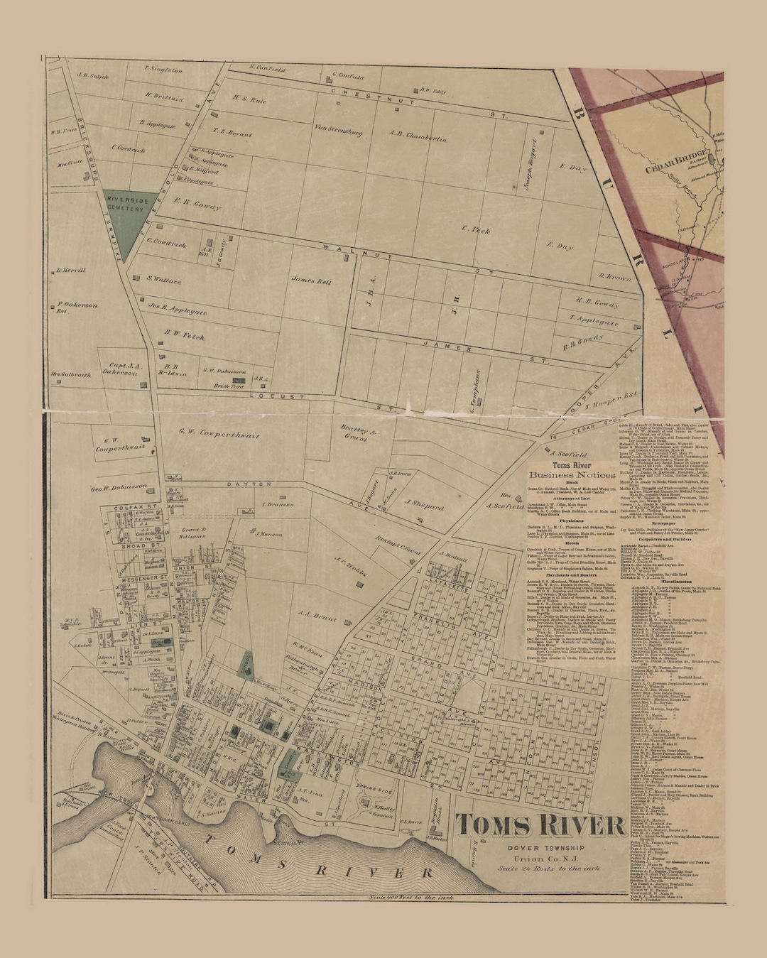 Toms River 1872 Dover Old Town Map With Homeowner Names - New Jersey ...