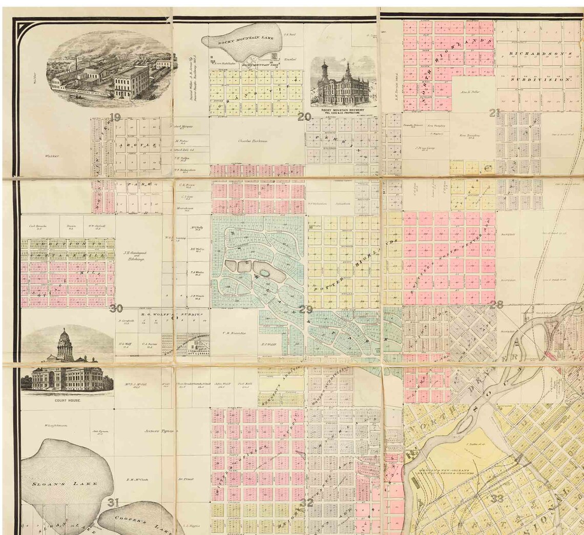 Denver Colorado 1881 Old Map Reprint Landowner Names Genealogy - Etsy