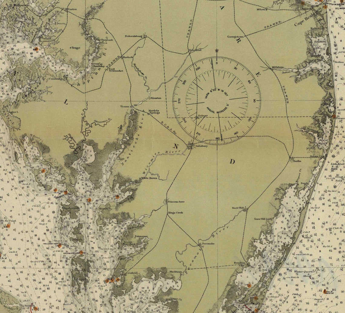 Delaware and Chesapeake Bays (delmarva Peninsula) - 1912 Nautical Map ...